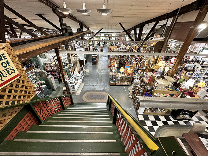 The view from the top of these stairs is like gazing upon an archaeological dig of American life &ndash; each booth a different era waiting to be explored. 