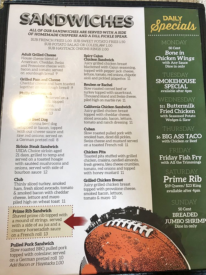 The menu tells the real story&mdash;daily specials that read like a love letter to Midwest appetites. Thursday's "Big Ass Taco" doesn't mince words.