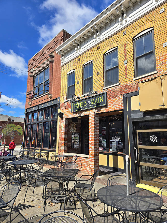 Tavern on Main's sunny patio beckons with the universal language of "sit here, relax, have a drink." The yellow brick building practically radiates Midwestern hospitality.