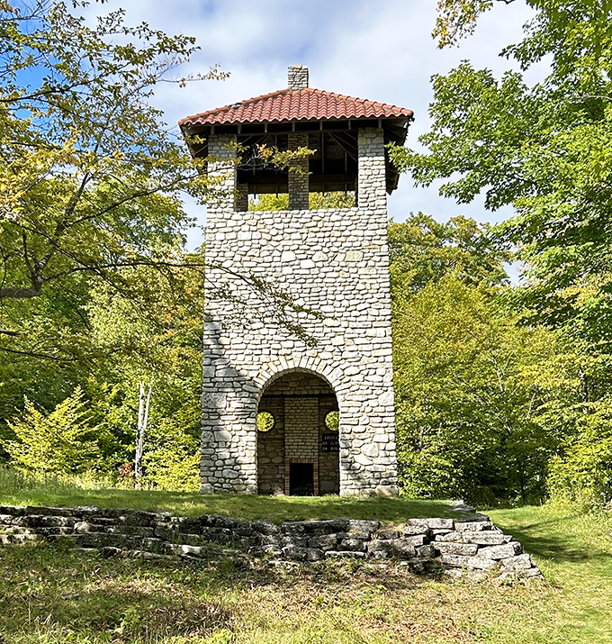 This stone water tower looks like something medieval knights would defend, but it's just one of Thordarson's architectural flights of fancy.