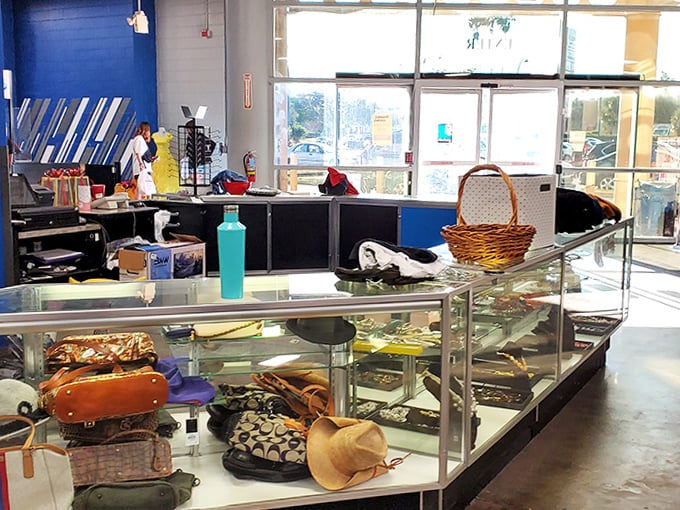 The jewelry counter: where someone's forgotten accessories become your new statement pieces. Designer bags await their second chapter.