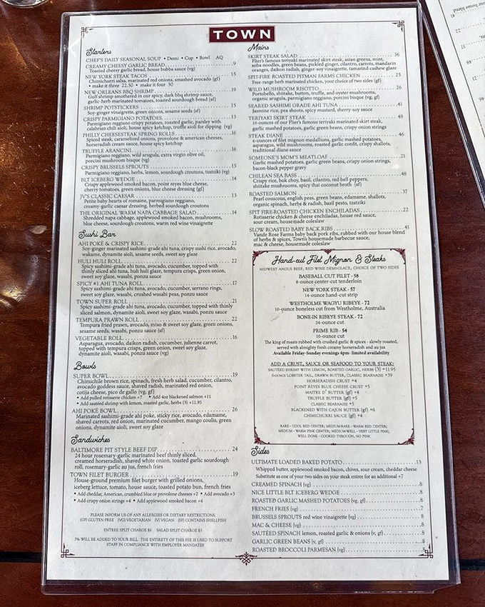 Town's extensive menu reads like a love letter to American comfort food, elevated just enough to make you feel special without venturing into pretentious territory.