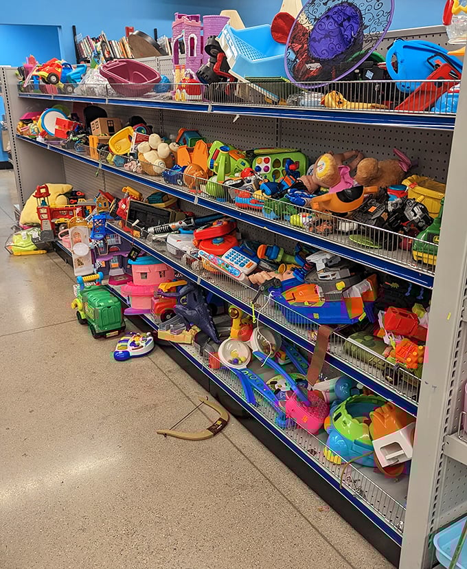 Toy paradise or organized chaos? This colorful cornucopia of plastic joy proves that one child's forgotten plaything becomes another's treasure at a fraction of retail price.