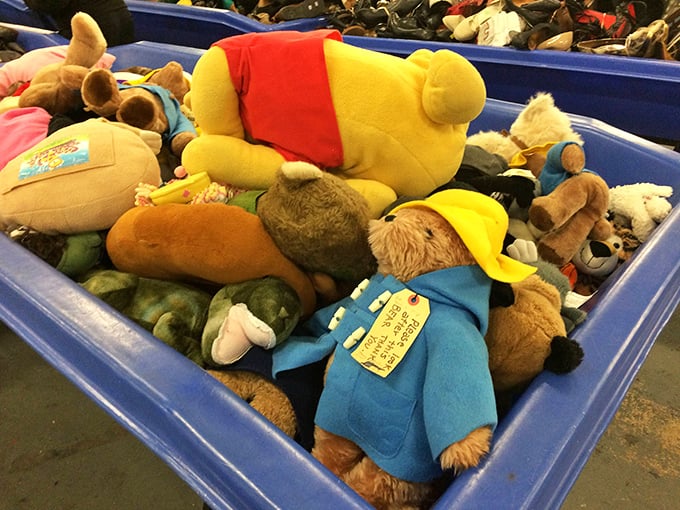 Paddington meets Pooh in the plush toy bin. These cuddly castaways are just waiting for someone to take them home for a second act.
