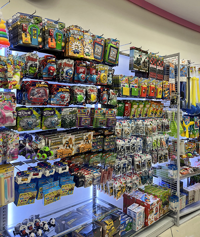The toy section rivals Willy Wonka's factory for pure visual delight, minus the risk of turning into a blueberry.