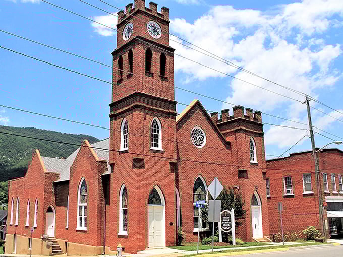 Trinity United Methodist Church's brick tower watches over downtown like a friendly neighbor keeping an eye on things.