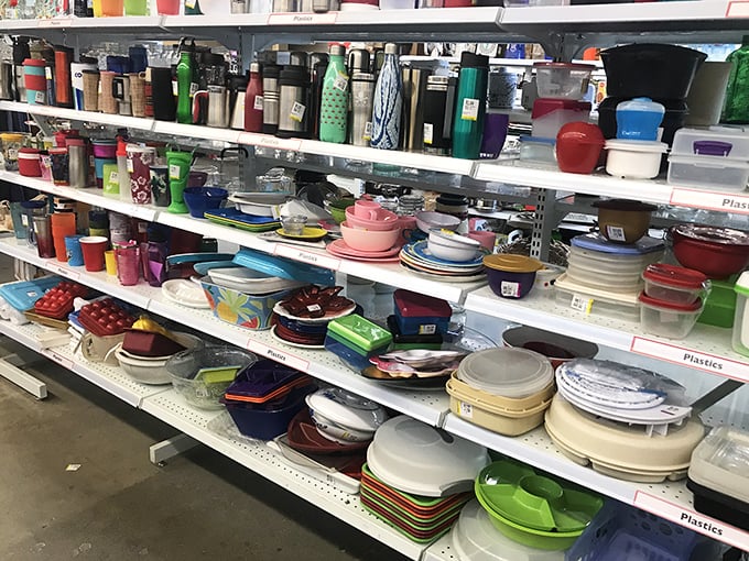 Kitchen containers in every hue imaginable&mdash;because in Alaska, food storage isn't just convenient, it's practically a winter survival strategy.