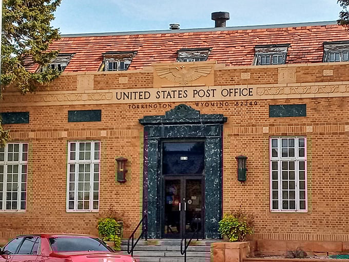 This post office doesn't just deliver mail&mdash;it delivers architectural eye candy with that stunning green marble entrance framing Wyoming's daily correspondence.