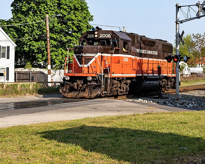 The Providence & Worcester Railroad rumbles through town, a nostalgic reminder that some connections never need upgrading.