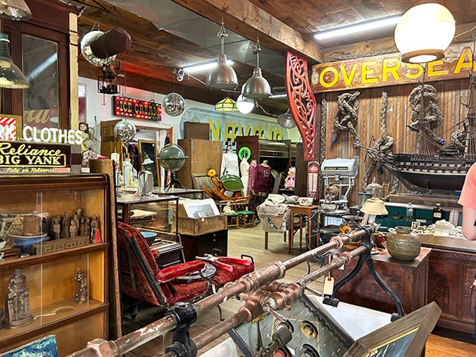 Not your average home decor store. This booth feels like stepping into a time machine where nautical treasures meet vintage signage.