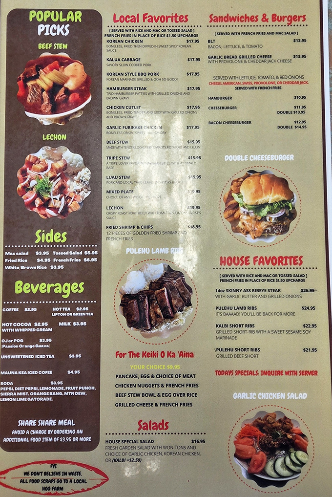 The menu reads like a love letter to local comfort food. When "Beef Stew" tops the "Popular Picks," you know you're in the right place.