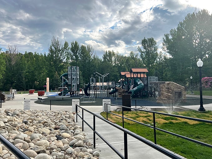 This modern playground in Washoe Park offers grandkids the perfect energy-burning station while you enjoy a moment's peace on a nearby bench.