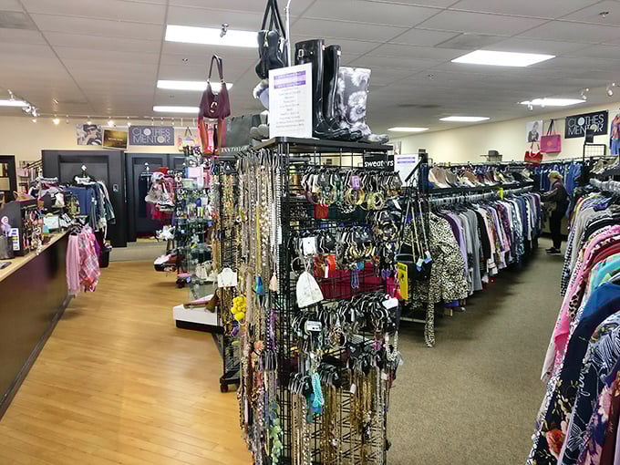 Rows of jewelry and accessories gleam under the lights like a dragon's hoard, minus the fire-breathing guardian.