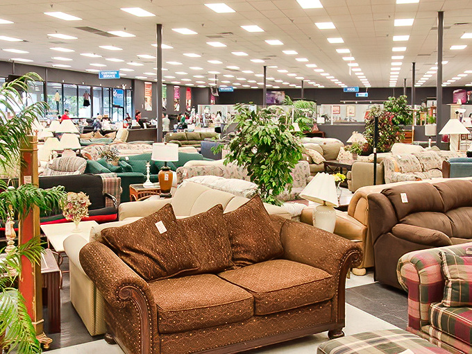 The furniture section stretches to the horizon – an IKEA showroom's more affordable, character-filled cousin where every couch has a story.