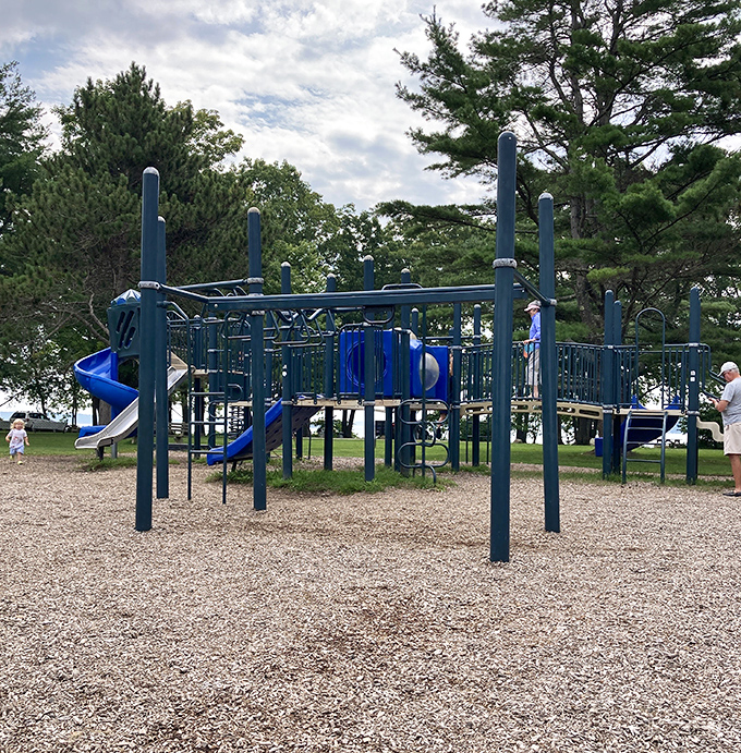 The playground at Winslow Memorial Park proves that tire-burning fun doesn't require an iPad or WiFi connection.