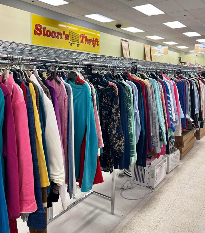 Row after rainbow row of clothing options that stretch further than your last family reunion receiving line ever did.