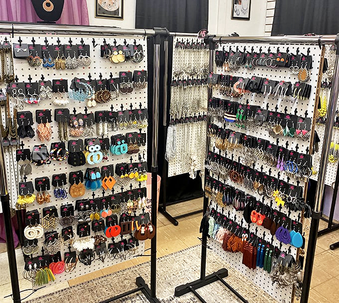 A dazzling display of earrings and accessories where finding one perfect piece often leads to discovering five more.