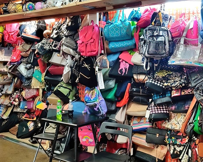 Handbag heaven or purse purgatory? This explosion of accessories would make even Mary Poppins question her storage capacity. 