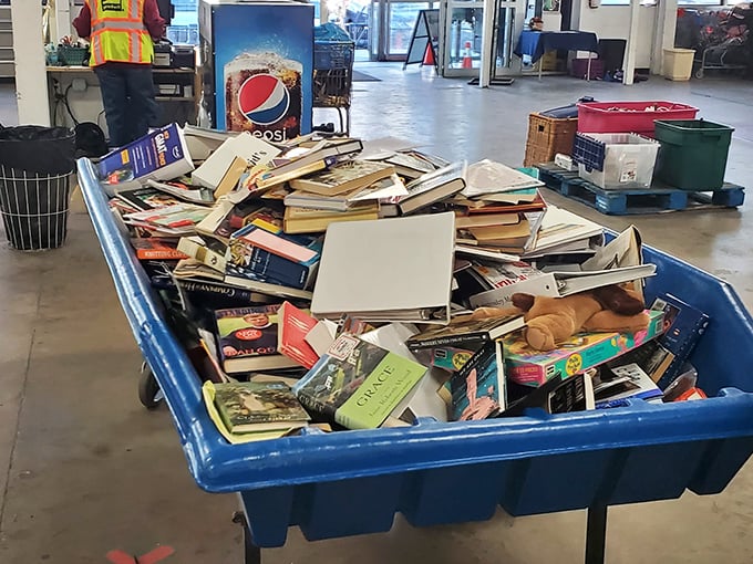 Literary gold mine! One person's discarded book collection becomes another's intellectual feast. Spot anything from bestsellers to vintage encyclopedias in this paper jungle.
