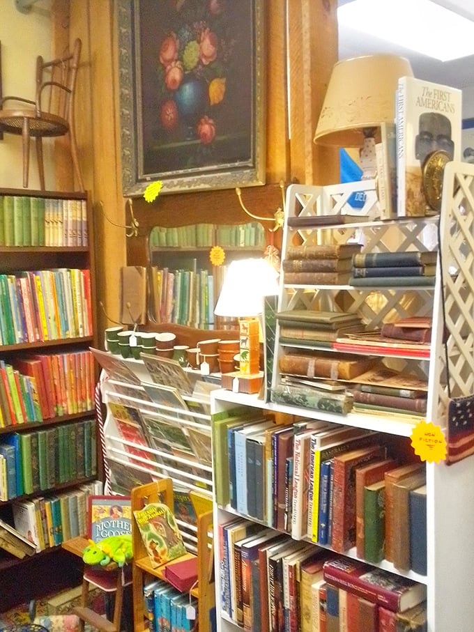 A bibliophile's dream corner where forgotten stories wait patiently to be rediscovered and loved again.