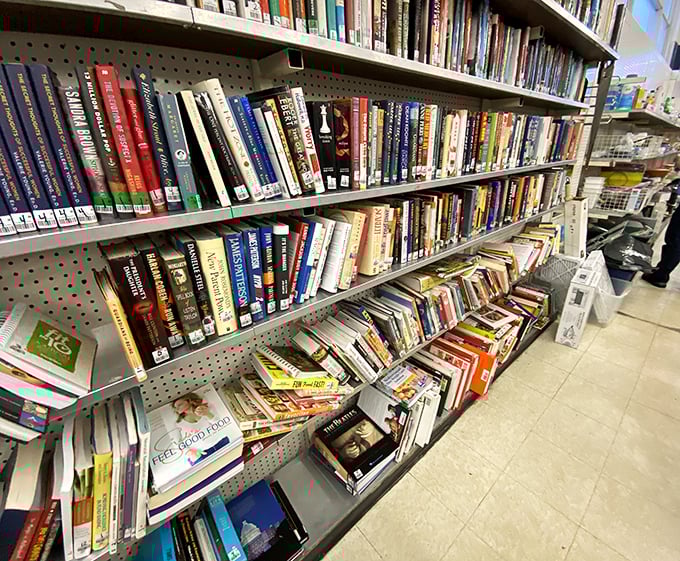 The book section: where literary dreams and forgotten bestsellers mingle in a paper dance that bibliophiles find impossible to resist.