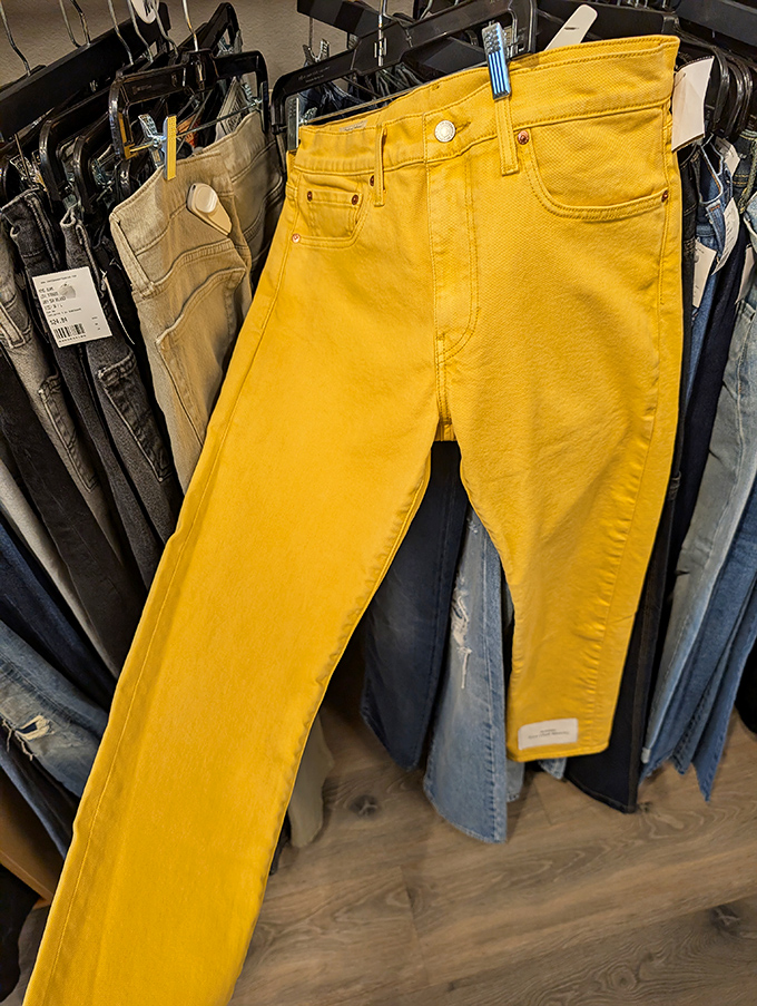 These sunshine-yellow jeans aren't just pants&mdash;they're a mood-altering substance that turns ordinary Tuesdays into adventures. Fashion vitamin C!