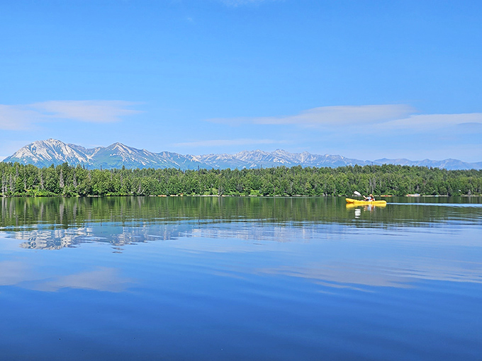 Mirror-like Byers Lake offers the perfect kayaking selfie opportunity&mdash;one with you, one with Denali, and zero cell service to interrupt the moment.