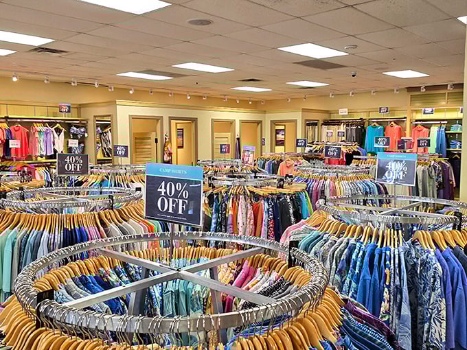 Circular clothing displays organize fashion finds like a well-choreographed dance, making browsing both efficient and enjoyable.