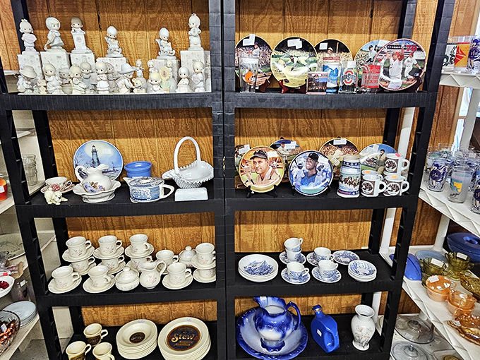 Precious Moments figurines and decorative plates tell stories of bygone eras. That blue and white china pattern? Grandma had the complete set!