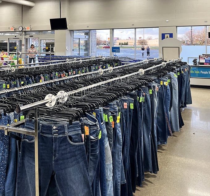 The denim sea stretches to the horizon—somewhere in these racks is your perfect pair of jeans.