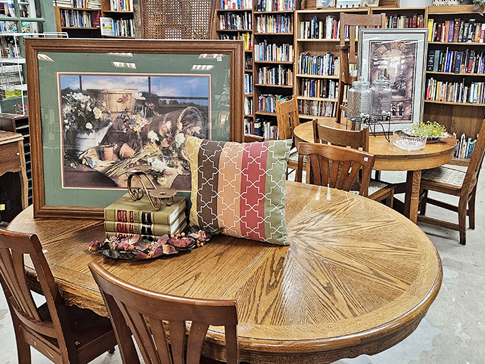 Gather 'round! This solid oak dining set has probably hosted thousands of family dinners and is ready for thousands more at a fraction of retail price.