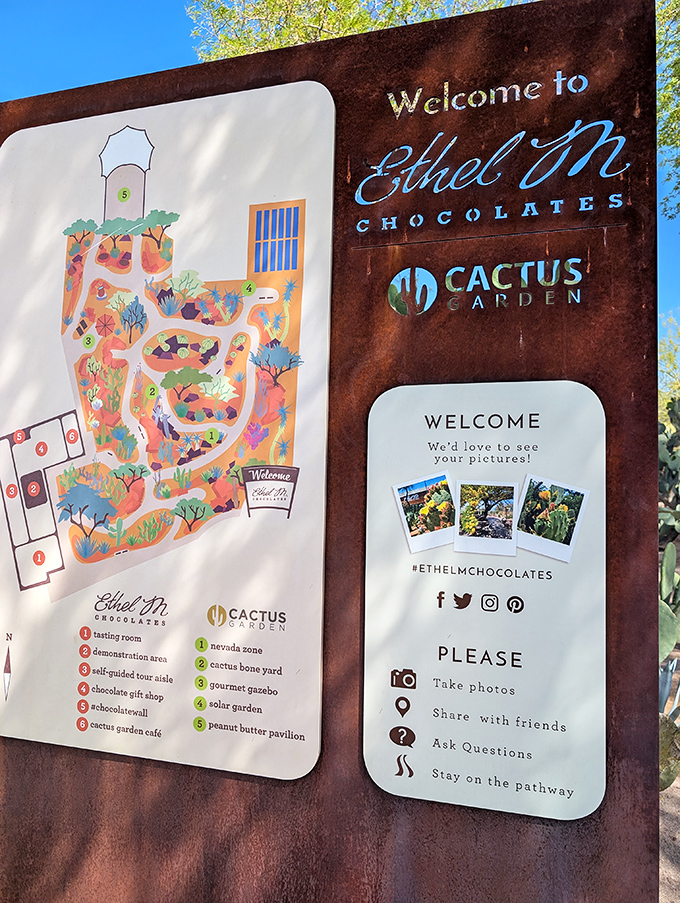 Welcome to where chocolate meets cacti&mdash;a pairing more inspired than peanut butter and jelly. This sign promises sweet adventures ahead.