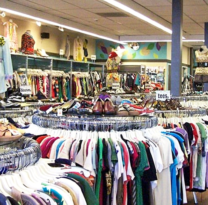 Color-coded clothing cosmos where every orbit around a rack might reveal that perfect piece you never knew you needed.