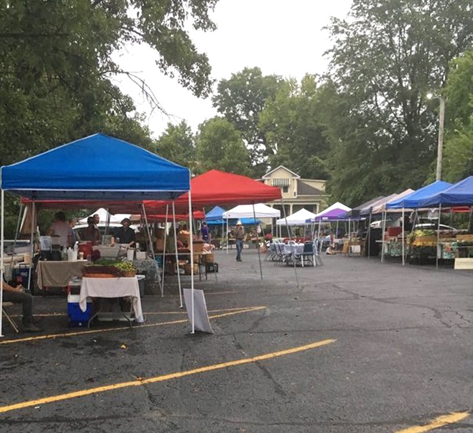 Colorful pop-up tents creates a neighborhood of flavor, where Kentucky's agricultural treasures await discovery in this asphalt Eden.