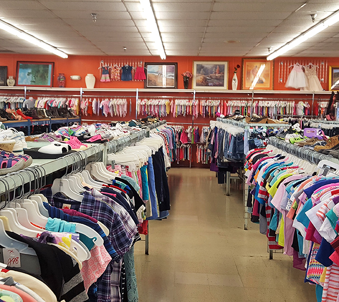 Step into a kaleidoscope of color! The clothing section is organized with a precision that would make Marie Kondo weep with joy.