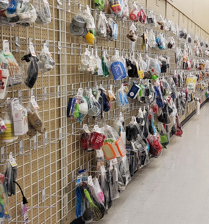 A wall of bagged accessories&mdash;each plastic pouch a mystery box of potential. One person's castoff cord becomes another's electronic salvation.