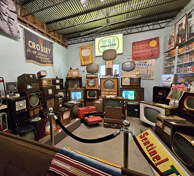 Television history on display! From wooden consoles to space-age designs, this collection shows how Americans have gathered around the glowing screen for decades.