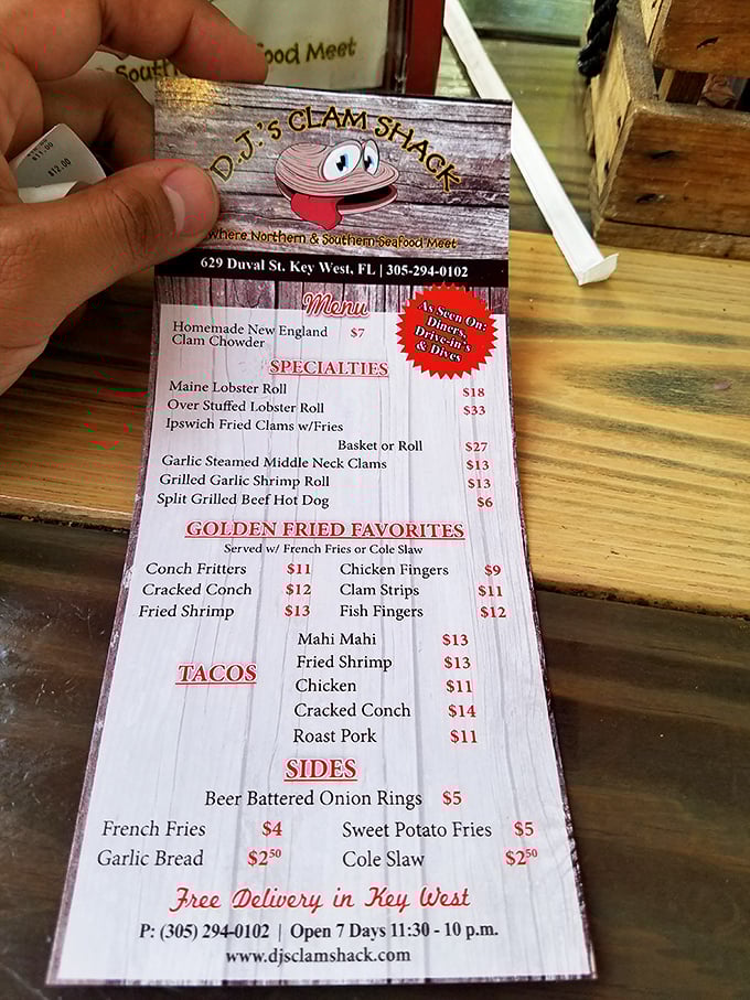 The menu reads like a coastal dream sequence&mdash;Maine lobster rolls, conch fritters, and fish tacos that make you question why you'd eat anything else.