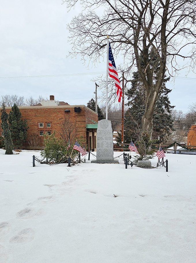 Even in winter, Mineral Point's historic downtown maintains its dignified charm, the golden limestone glowing against the gray Wisconsin sky.