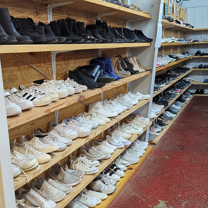 A footwear library where every pair tells a story. From pristine white sneakers to well-loved boots, your next favorite shoes are waiting.