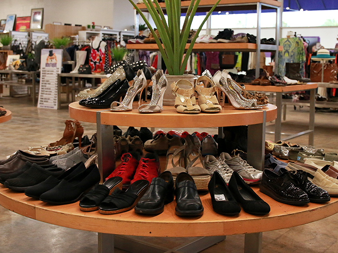 Cinderella didn't have this many options! This circular display of footwear proves one shopper's castoff is another's perfect fit&mdash;from practical flats to party-ready sparklers. 