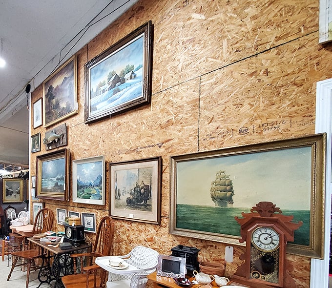Wall-to-wall nostalgia with maritime masterpieces that would make any coastal New Englander feel right at home. That ship painting? Captain's quarters material.