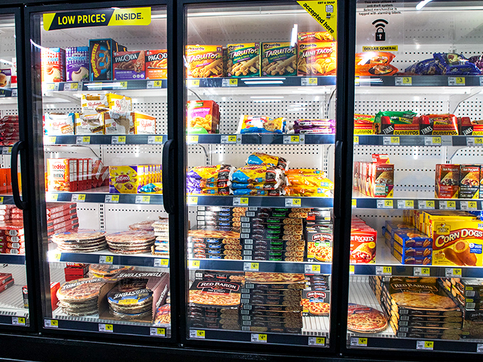 Frozen food nirvana awaits behind glass doors, where everything from quick dinners to ice cream treats line up like contestants in a deliciously affordable pageant.