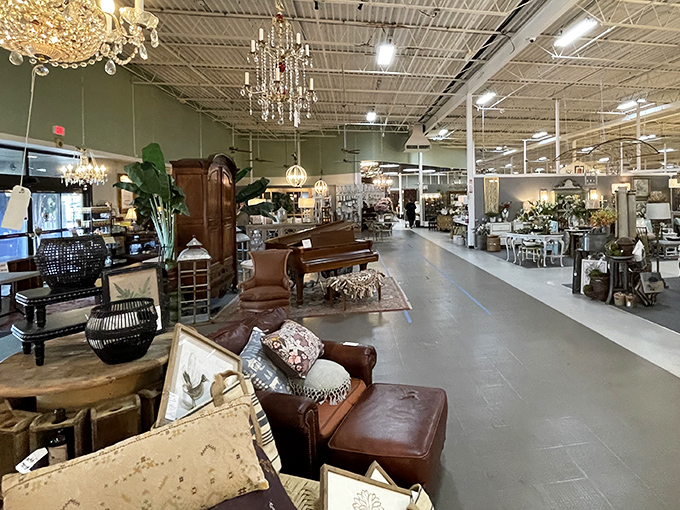 Chandeliers casting their glow over leather chairs and polished wood&mdash;this isn't shopping, it's time travel with comfortable seating.