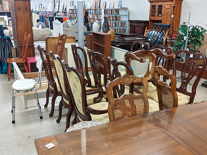 Dining chairs with personality galore! One person's cast-off formal seating is another's conversation-starting dinner party collection.