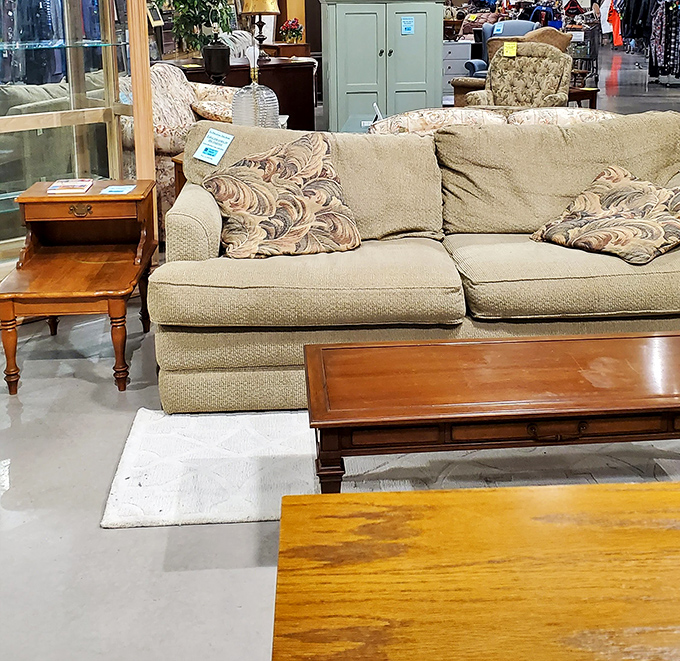 That sofa has stories to tell! Imagine the dinner parties, TV marathons, and afternoon naps it's witnessed before arriving at its bargain-priced way station.