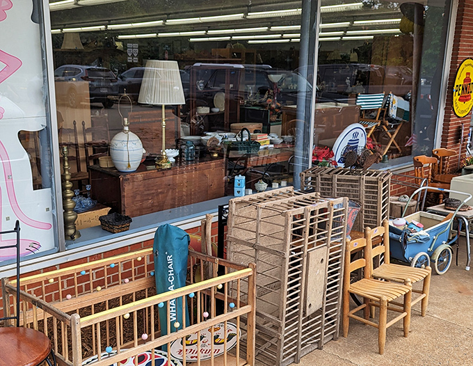 From vintage cribs to weathered chairs, the outdoor collection proves one shopper's castoff is another's conversation piece.