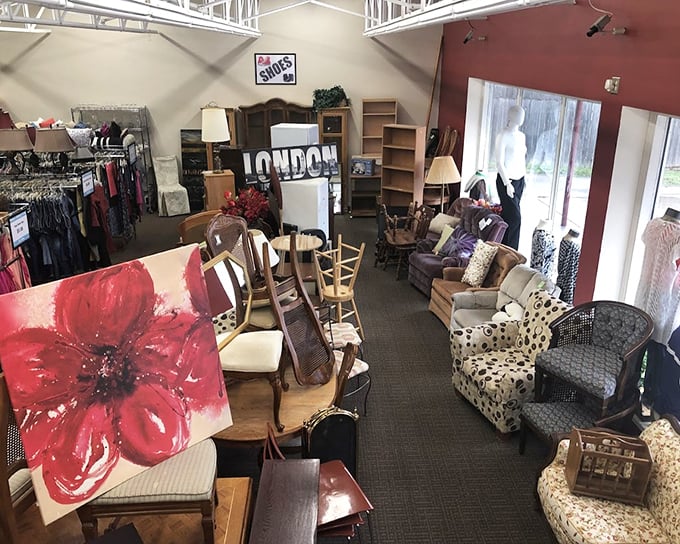 The furniture section resembles a living room time machine, with that perfect armchair just waiting for its story continuation.