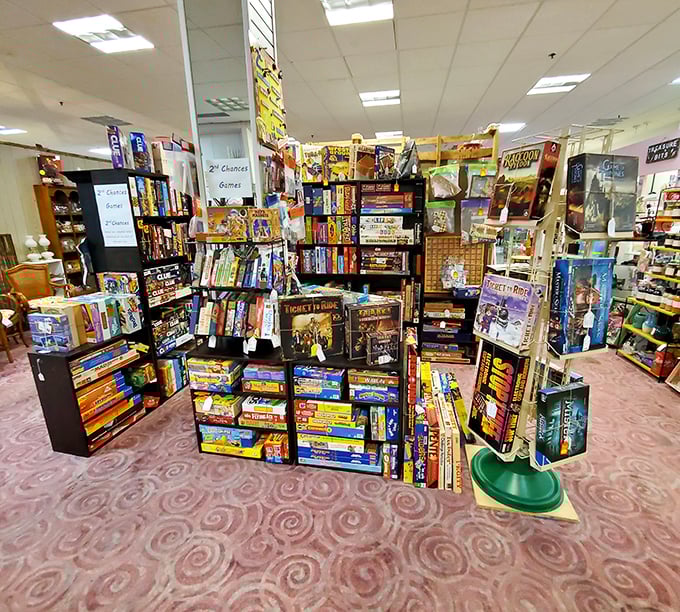 This game store transforms shopping companions' frowns into smiles with shelves of entertainment that make waiting for the shopaholic in your life bearable.