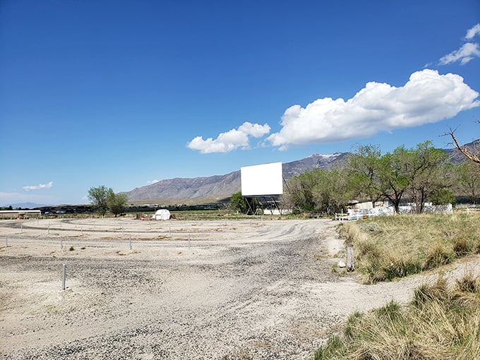Mother Nature provides the perfect backdrop for movie night, with those dramatic Utah mountains framing the screen like they're part of the set design.